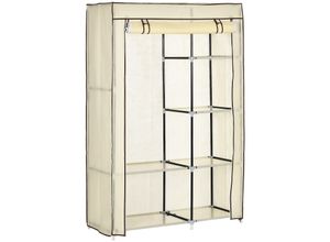 4255633535771 - Homcom - Kleiderschrank Stoffschrank mit Kleiderstange 6 Fächern Faltbare Garderobe in Vlies-Optik Faltschrank für Schlafzimmer Flur Creme 103