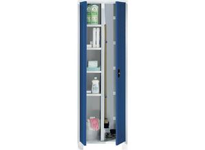 4061753010889 - eurokraft pro Mehrzweck- und Garderobenschrank mit Klemmhalter 6 Fächer Breite 800 mm Korpus lichtgrau Türen brillantblau