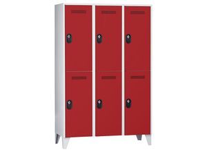 4250618246512 - Garderobenschrank Fachhöhe 820 mm HxBxT 1850 x 1200 x 500 mm Abteilbreite 400 mm Korpus-   Türfarbe Lichtgrau   Feuerrot