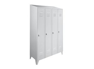 4250618240206 - Stahlschrank mit Schrägdach Abteile schrankhoch Gesamtbreite 1200 mm 4 Abteile lichtgrau RAL 7035