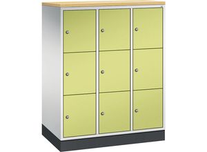 4061261150770 - INTRO Stahl-Schließfachschrank Fachhöhe 345 mm BxT 920 x 500 mm 9 Fächer Korpus lichtgrau Türen viridingrün