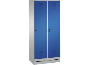 4059096673915 - EVOLO Garderobenschrank mit Sockel 2 Abteile Abteilbreite 400 mm weißaluminium   enzianblau