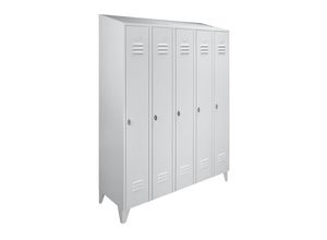 4250618240299 - Stahlschrank mit Schrägdach Abteile schrankhoch Gesamtbreite 1500 mm 5 Abteile lichtgrau RAL 7035