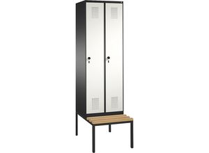 4056211610503 - EVOLO Garderobenschrank mit Sitzbank 2 Abteile Abteilbreite 300 mm schwarzgrau   reinweiß