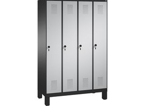 4054421847030 - EVOLO Garderobenschrank mit Füßen 4 Abteile Abteilbreite 300 mm schwarzgrau   weißaluminium