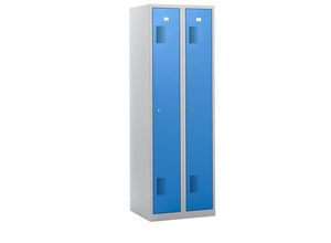 4061753005663 - eurokraft basic Garderobenschrank Breite 600 mm 2 Abteile à 298 mm mit Zylinderschloss Korpus lichtgrau Türen lichtblau