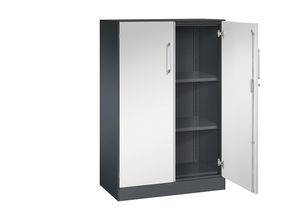 4060061312074 - Flügeltürenschrank ASISTO Höhe 1292 mm Breite 800 mm 2 Fachböden schwarzgrau lichtgrau