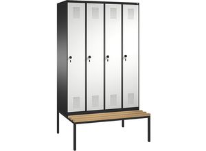 4059369750664 - EVOLO Garderobenschrank mit Sitzbank 4 Abteile Abteilbreite 300 mm schwarzgrau   lichtgrau