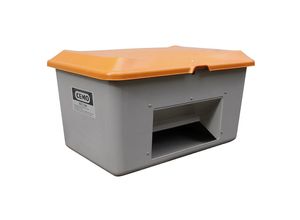 4052886333839 - Cemo - Streugutbehälter 400 l Außenmaß BxTxH 1210x820x670 mm mit Entnahmeöffnung ohne Staplersockel Korpus grau Deckel orange