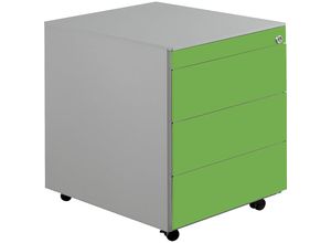 4250633325704 - mauser Schubladencontainer mit Rollen HxT 570 x 600 mm Stahlplatte 3 Schubladen weißaluminium   gelbgrün