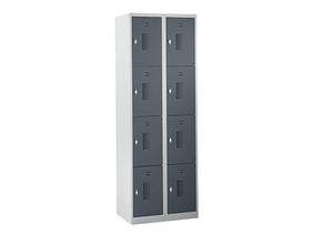 4061753003980 - eurokraft basic AMSTERDAM Schließfachschrank 2 Abteile BxH 600 x 1800 mm 8 Fächer Drehriegel für Vorhängeschloss basaltgrau lichtgrau