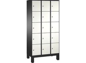 4056211570630 - EVOLO Fächerschrank mit Füßen 3 Abteile je 5 Fächer Abteilbreite 300 mm schwarzgrau   verkehrsweiß