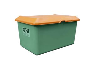 4052886333914 - Streugutbehälter 400 l Außenmaß BxTxH 1210x820x670 mm ohne Entnahmeöffnung u Staplersockel Korpus grün Deckel orange