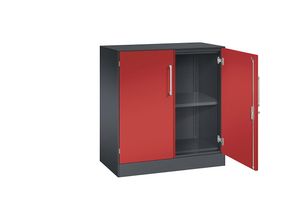 4062084798675 - Flügeltürenschrank ASISTO Höhe 897 mm Breite 800 mm 1 Fachboden schwarzgrau feuerrot