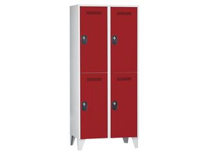 4250618246345 - Garderobenschrank Fachhöhe 820 mm HxBxT 1850 x 800 x 500 mm Abteilbreite 400 mm Korpus-   Türfarbe Lichtgrau   Feuerrot