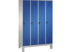 4056211607558 - EVOLO Garderobenschrank mit Füßen 4 Abteile Abteilbreite 300 mm weißaluminium   enzianblau