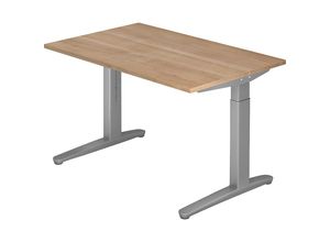 4032062169292 - eurokraft pro ANNY - Schreibtisch mit C-Fußgestell höhenverstellbar 650 - 850 mm Breite 1200 mm Nussbaum-Dekor   weißaluminium