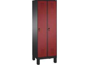 4056211280850 - EVOLO Garderobenschrank mit Füßen 2 Abteile Abteilbreite 300 mm schwarzgrau   rubinrot