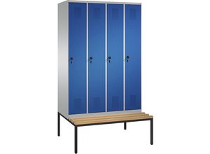 4056211611074 - EVOLO Garderobenschrank mit Sitzbank 4 Abteile Abteilbreite 300 mm weißaluminium   enzianblau