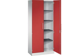 4059369555368 - Flügeltürenschrank ASISTO Höhe 1980 mm Breite 800 mm 4 Fachböden lichtgrau feuerrot