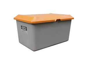 4052886333822 - Cemo - Streugutbehälter 400 l Außenmaß BxTxH 1210x820x670 mm ohne Entnahmeöffnung u Staplersockel Korpus grau Deckel orange