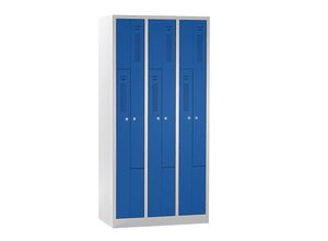 4061753004246 - eurokraft basic AMSTERDAM Z-Garderobenschrank Breite 1185 mm 3 Abteile 6 Türen Türfarbe Enzianblau Korpus lichtgrau