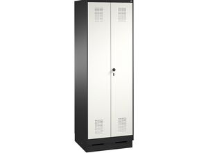 4056211609675 - EVOLO Garderobenschrank zueinander schlagende Türen 2 Abteile Abteilbreite 300 mm mit Sockel schwarzgrau   verkehrsweiß