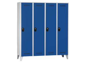 4250618246635 - Garderobenschrank Fachhöhe 1700 mm HxBxT 1850 x 1600 x 500 mm Abteilbreite 400 mm Korpus-   Türfarbe Lichtgrau   Enzianblau