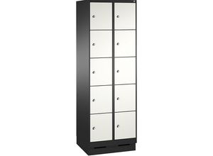 4056211573365 - EVOLO Fächerschrank mit Sockel 2 Abteile je 5 Fächer Abteilbreite 300 mm schwarzgrau   verkehrsweiß