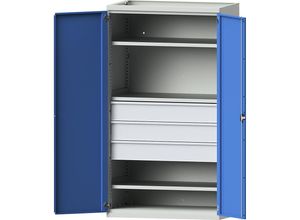 4014641095376 - eurokraft pro Schwerlastschrank aus Stahl 3 Fachböden 3 Schubladen 180 mm hoch lichtgrau lichtblau