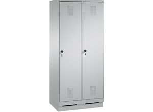 4059096673922 - EVOLO Garderobenschrank mit Sockel 2 Abteile Abteilbreite 400 mm weißaluminium   weißaluminium