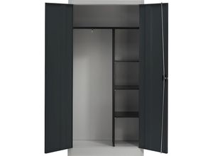 4250633301487 - mauser Stahlschrank mit Flügeltüren 3 Fachböden kurz und Garderobe weißaluminium   anthrazitgrau