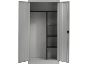 4250633301494 - mauser Stahlschrank mit Flügeltüren 3 Fachböden kurz und Garderobe weißaluminium