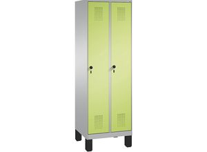 4059096737174 - EVOLO Garderobenschrank mit Füßen 2 Abteile Abteilbreite 300 mm weißaluminium   viridingrün