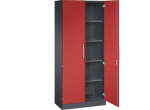 4059369536916 - Flügeltürenschrank ASISTO Höhe 1980 mm Breite 800 mm 4 Fachböden schwarzgrau feuerrot