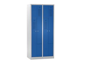 4061753004208 - eurokraft basic AMSTERDAM Z-Garderobenschrank Breite 800 mm 2 Abteile 4 Türen Türfarbe Enzianblau Korpus lichtgrau