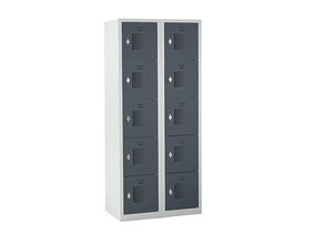 4061753004086 - eurokraft basic AMSTERDAM Schließfachschrank 2 Abteile BxH 800 x 1800 mm 10 Fächer Drehriegel für Vorhängeschloss basaltgrau lichtgrau