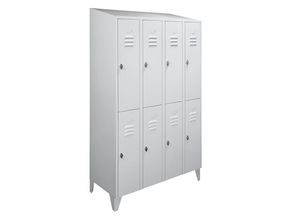 4250618240619 - Garderobenschrank mit Schrägdach halbhohe Fächer Gesamtbreite 1200 mm 8 Abteile lichtgrau RAL 7035