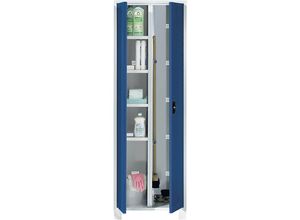 4061753010827 - eurokraft pro Mehrzweck- und Garderobenschrank mit Klemmhalter 6 Fächer Breite 600 mm Korpus lichtgrau Türen brillantblau