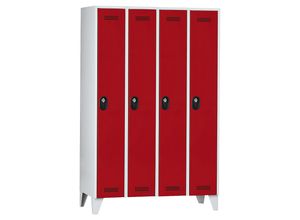 4250618239064 - Garderobenschrank Fachhöhe 1700 mm HxBxT 1850 x 1200 x 500 mm Abteilbreite 300 mm Korpus-   Türfarbe Lichtgrau   Feuerrot