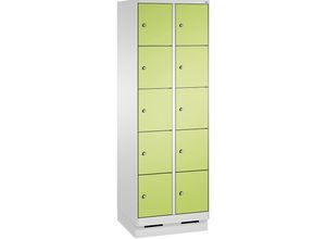 4056211573457 - EVOLO Fächerschrank mit Sockel 2 Abteile je 5 Fächer Abteilbreite 300 mm lichtgrau   viridingrün