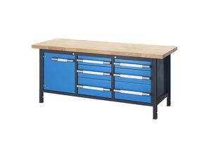 4061753039149 - eurokraft pro Höhenverstellbare Werkbank Gestellbauweise 6 Schubladen 1 Flügeltür Breite 2000 mm anthrazit   blau