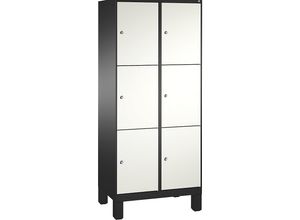 4056211569740 - EVOLO Fächerschrank mit Füßen 2 Abteile je 3 Fächer Abteilbreite 400 mm schwarzgrau   verkehrsweiß