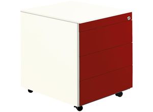 4250633398029 - mauser Schubladencontainer mit Rollen HxT 570 x 600 mm Stahlplatte 3 Schubladen reinweiß   rubinrot   reinweiß