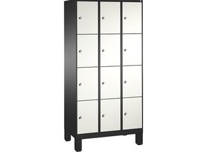 4053597524790 - EVOLO Fächerschrank mit Füßen 3 Abteile je 4 Fächer Abteilbreite 300 mm schwarzgrau   verkehrsweiß