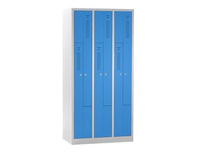 4061753004222 - eurokraft basic AMSTERDAM Z-Garderobenschrank Breite 1185 mm 3 Abteile 6 Türen Türfarbe Lichtblau Korpus lichtgrau