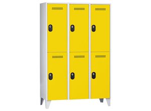 4250618246505 - Garderobenschrank Fachhöhe 820 mm HxBxT 1850 x 1200 x 500 mm Abteilbreite 400 mm Korpus-   Türfarbe Lichtgrau   Zinkgelb