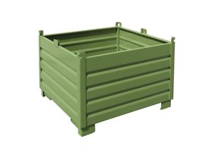 4052462028678 - Sammelbehälter-System SBS 1000 L 1200 x B 1200 x H 850 mm bis zu 3-fach stapelbar lackiert mit Transportwagen resedagrün RAL 6011