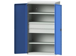 4014641095352 - eurokraft pro Schwerlastschrank aus Stahl 3 Fachböden 2 Schubladen 180 mm hoch lichtgrau lichtblau