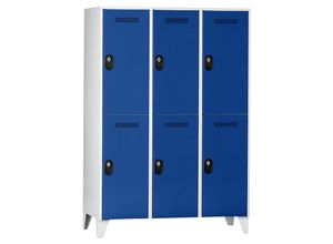 4250618246529 - Garderobenschrank Fachhöhe 820 mm HxBxT 1850 x 1200 x 500 mm Abteilbreite 400 mm Korpus-   Türfarbe Lichtgrau   Enzianblau